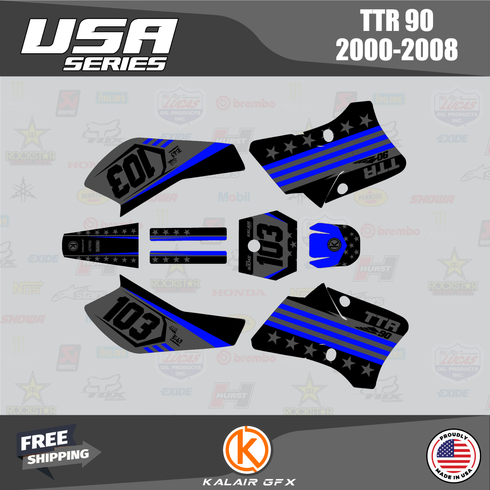 Graphics Kit for Yamaha TTR90 (2000-2008) TTR 90 USA Series - Blue ...
