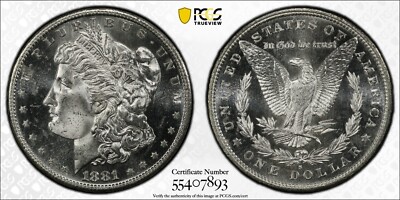 1881-S MORGAN DOLLAR PCGS MS-65 PL PROOFLIKE GOLD SHIELD. VERY CLOSE TO ...