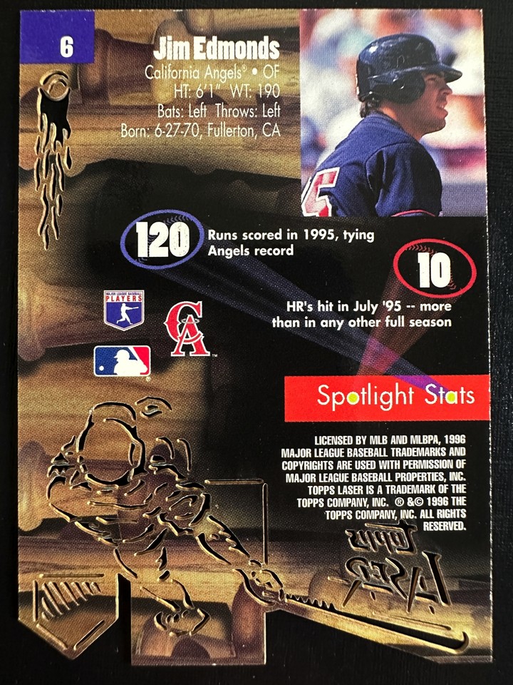Jim Edmonds 1996 Topps Laser Baseball Card California Angels #6 | eBay