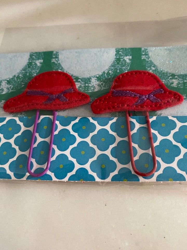 BRAND NEW HANDCRAFTED EMBROIDERED PAPER CLIPS CUTE RED HATS FOR ...