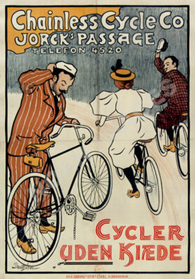Cycler Uden Kiede Chainless Cycle vintage bicycle ad poster reprro ...