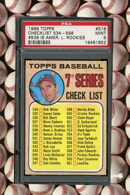 1968 TOPPS #518 7TH SERIES CHECKLIST AMERICAN LEAGUE ROOKIES VARIATION ...