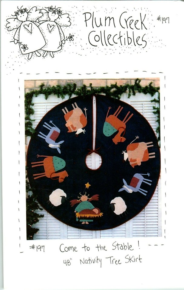 Come To The Stable Nativity Tree Skirt Wool Pattern Primitive Cottage ...