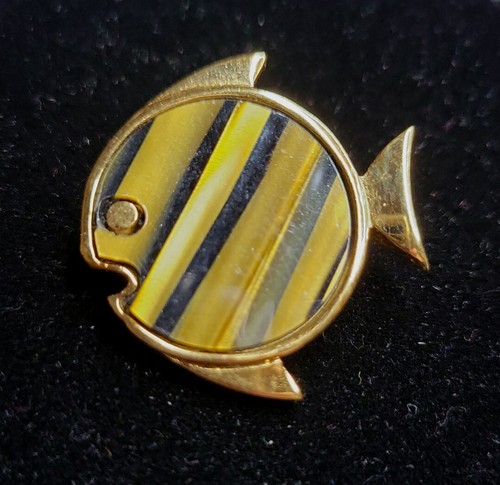 Trifari Tigers Eye Lucite/ Gold Tone Fish Brooch, Abstract,1960s Good ...