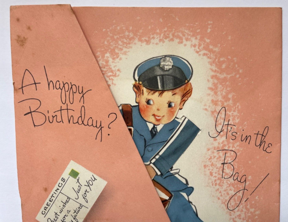 Vintage 1940's Birthday Greeting Card Boy Mailman MECHANICAL Golden ...