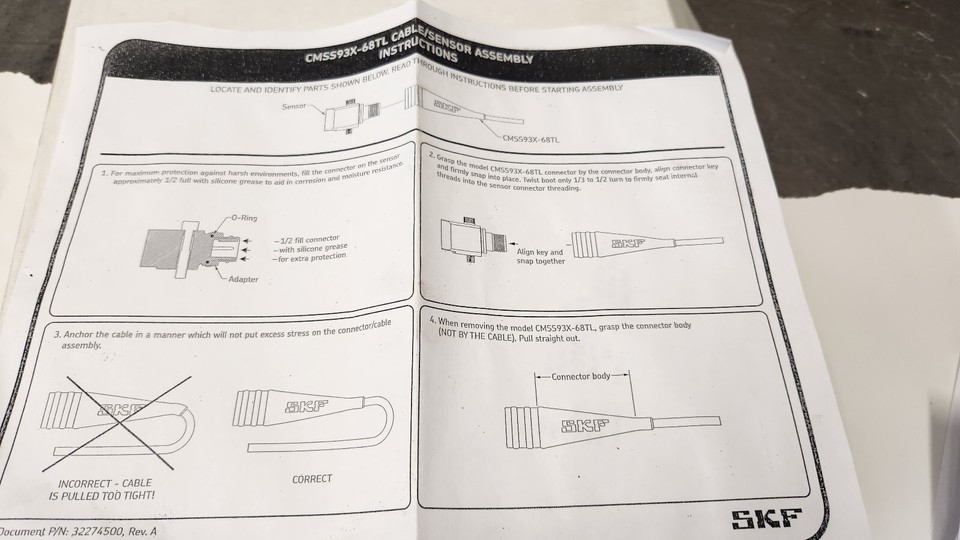 SKF CMSS 932-68TLI-SY-20M Bearing Sensor Condition Monitoring Cable ...