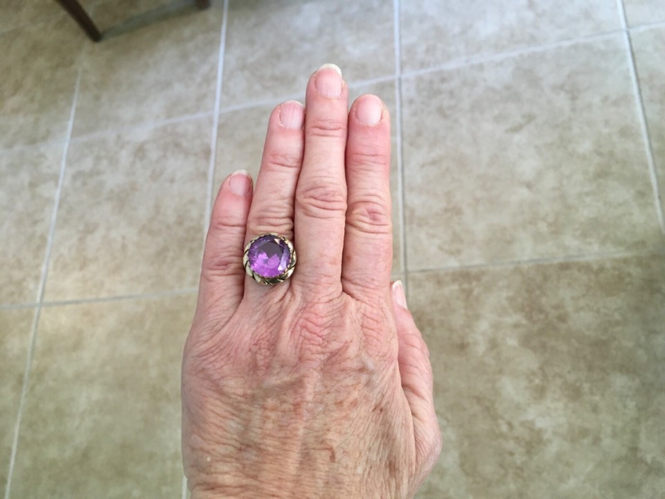 ANTIQUE 9K YG ESTATE CORUNDUM ALEXANDRITE ENGAGEMENT RING HALO LARGE ...