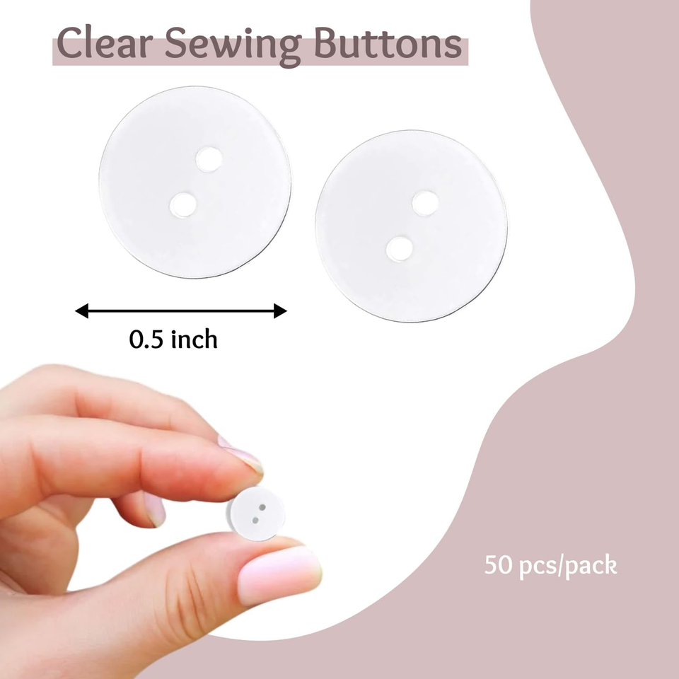 1/2" Clear Buttons 50 Pcs Transparent Buttons for Sewing 0.50 Inch (13 ...