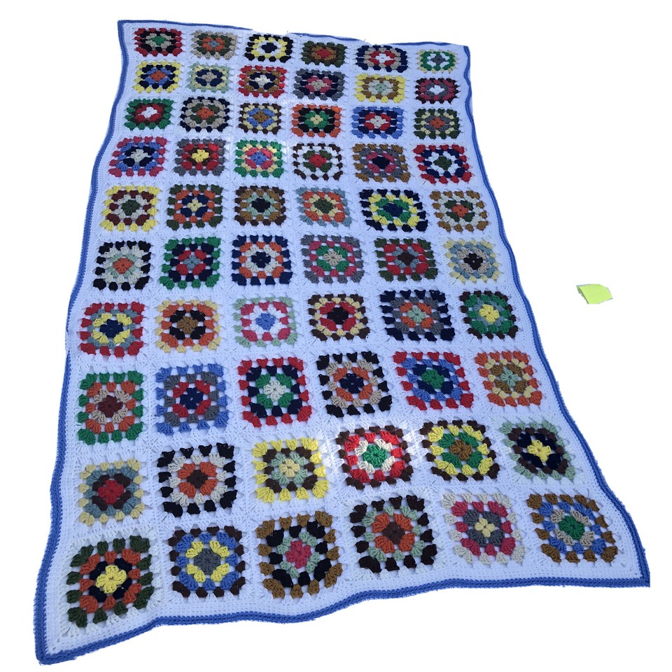 Handmade Granny Squares Afghan/ Blanket Colorful Square Hand Crochet 46 ...