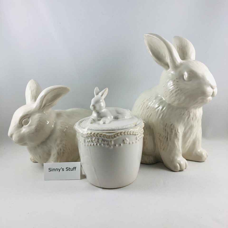 Set of 2 Threshold Easter 2023 Bunny Rabbit Figures Cream Ceramic Med ...