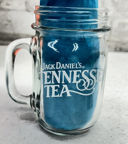 Jack Daniels Tennessee Tea Libbey Clear Glass Mason Jar Mug White Logo ...