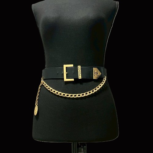 CHANEL BELT AUTH Gold Medal kenkenjp LOGO Plate COCO Chin Coin Black ...
