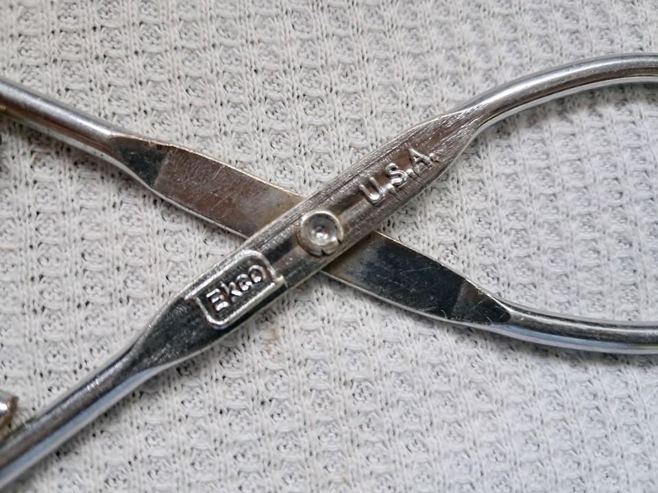 Vintage EKCO 8" Kitchen Tongs Grippers Scissor Type angled USA | eBay