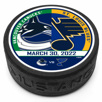 VANCOUVER CANUCKS v ST. LOUIS BLUES 3D TEXTURED MATCHUP HOCKEY PUCK MAR ...