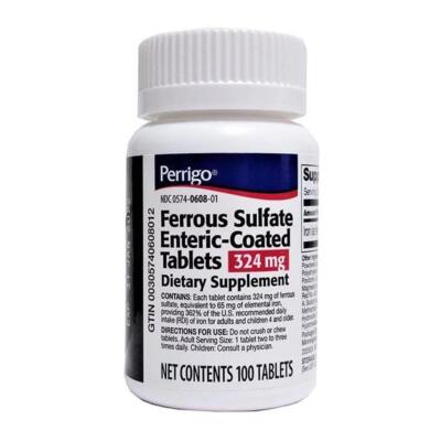 Perrigo Ferrous Sulfate 324 mg Enteric Coated Tablets – 100 Count ...