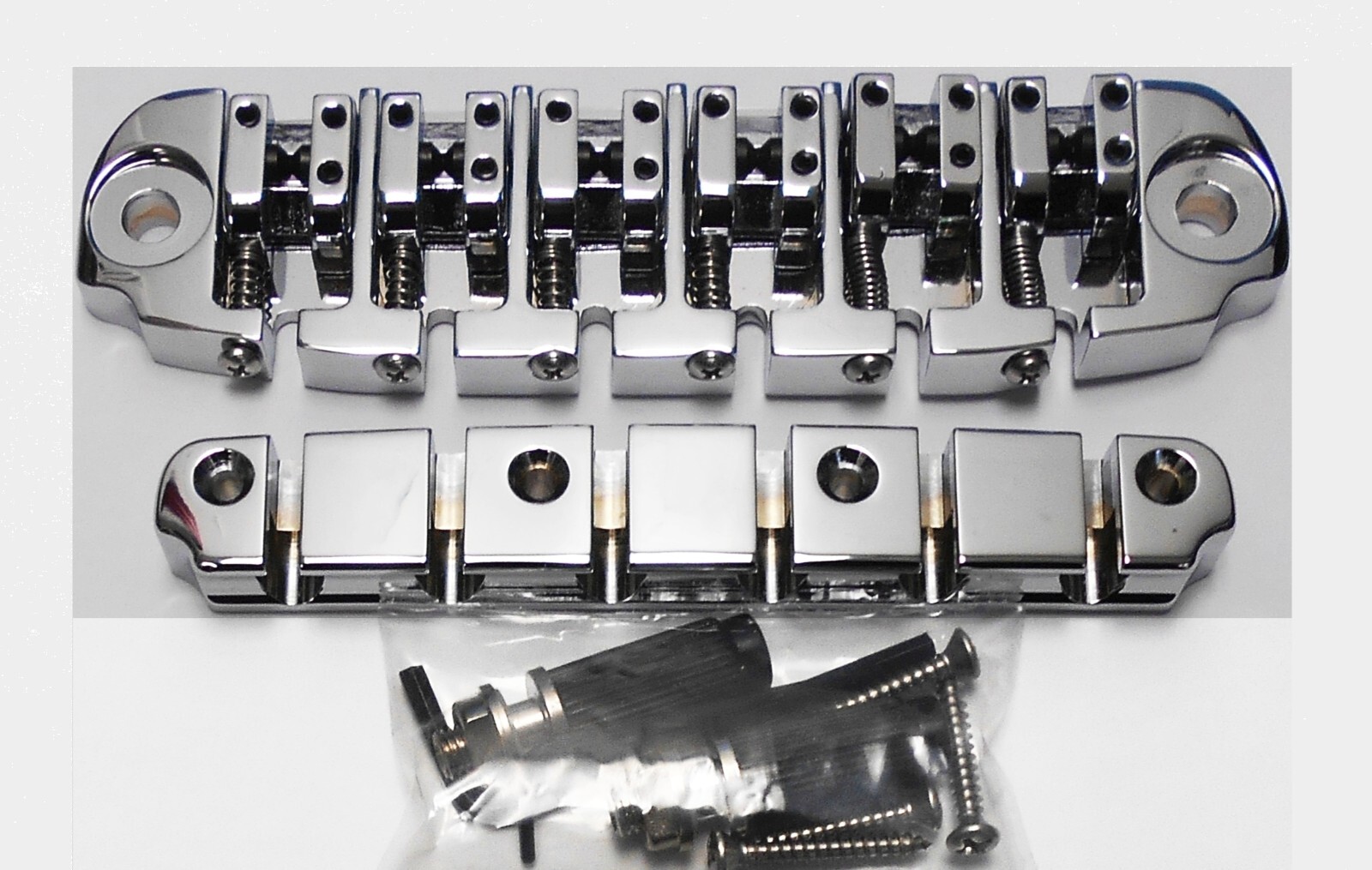 Hipshot 6 String D Style Bass Bridge and Tailpiece .750 Brass Chrome ...