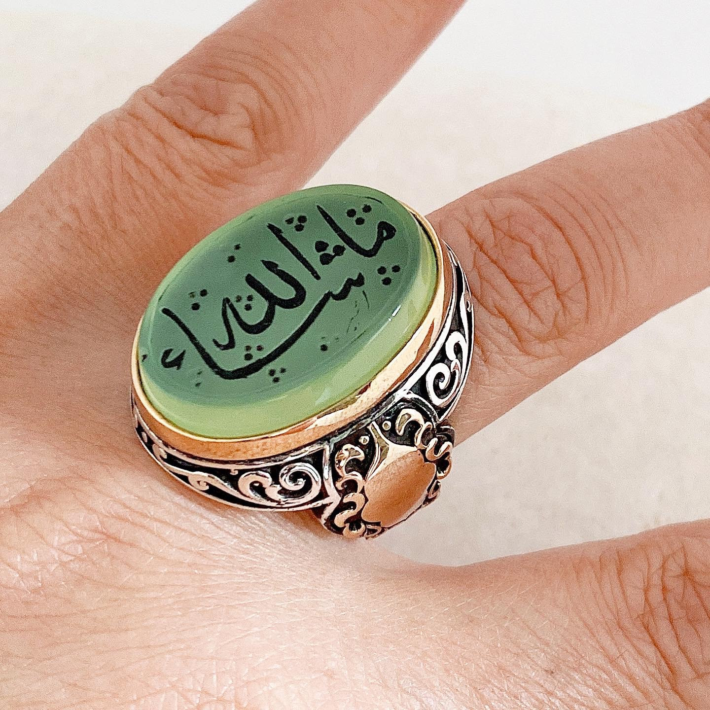 Natural Hand Engraved ,Holy Quran ,Green Yemeni Akik ,Shia Moslem ...