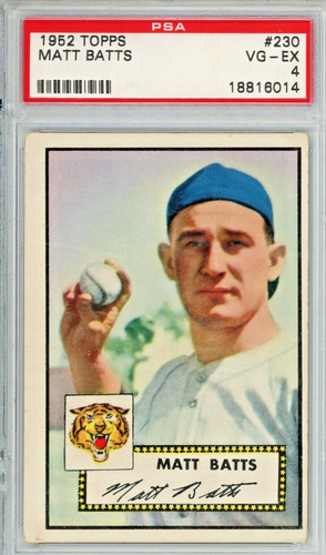 1952 Topps Matt Batts baseball card, PSA graded VG-EX 4, #230 in the ...