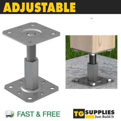 Heavy Duty Galvanised Height Adjustable Elevated Post Base Support ...