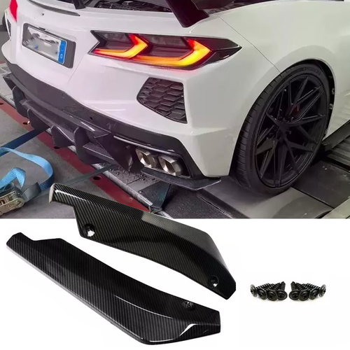 For Corvette C8 Carbon Fiber Style Rear Bumper Diffuser Splitter ...