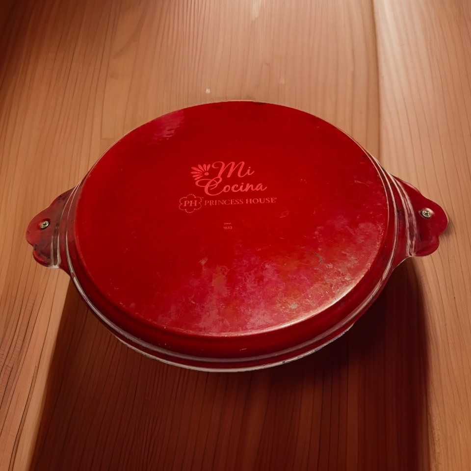 Princess House Mi Cocina 1633 Red Cast Iron Round Double Handle Griddle ...