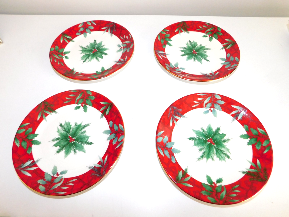 Frontgate Christmas Appetizer Plates Set of 4 Mistletoe and Holly NWT ...