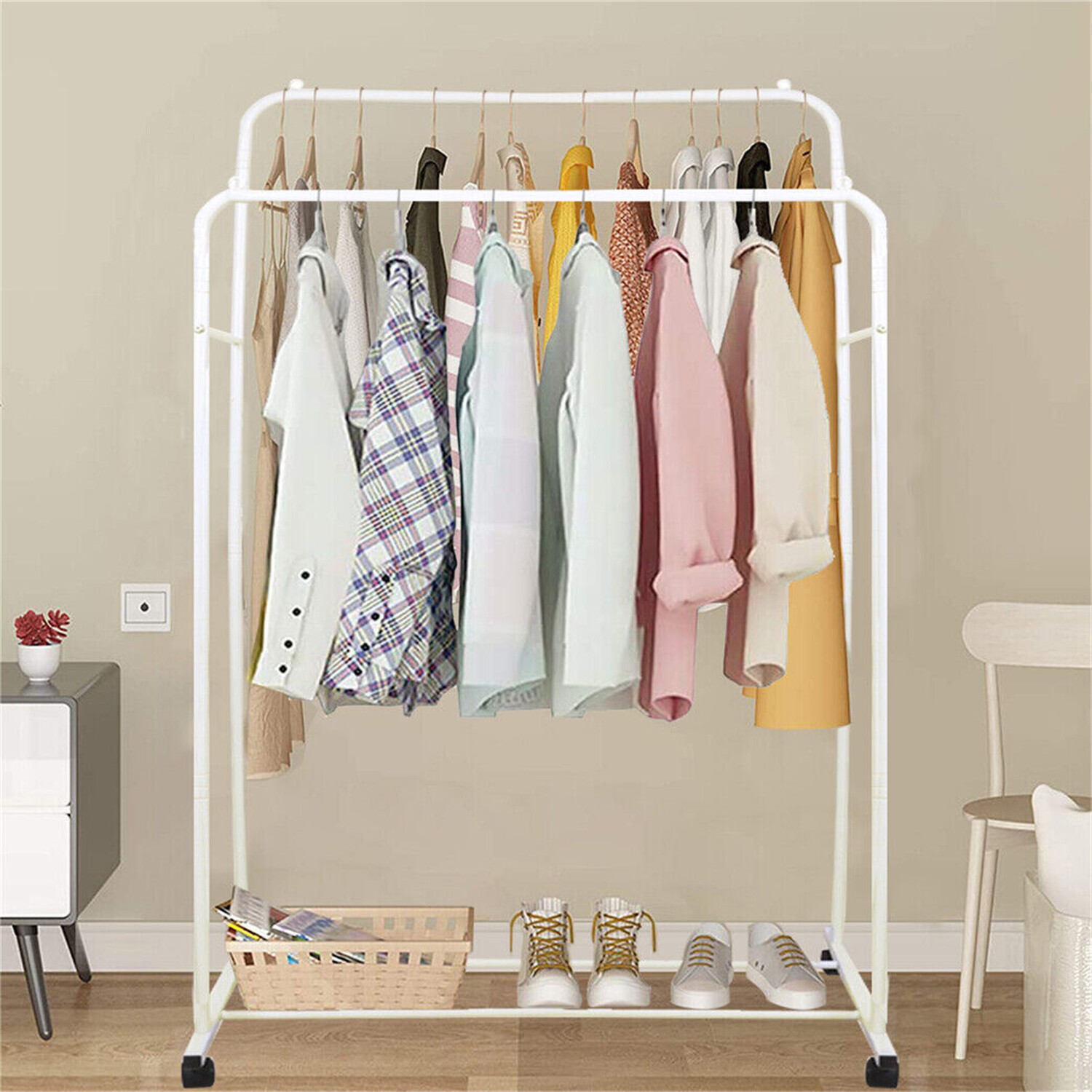 Rolling Double Rod Clothes Rack Heavy Duty Hanging Garment Rack Display ...