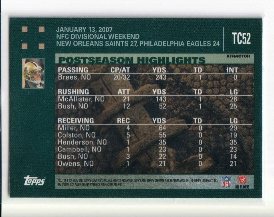 2007 TOPPS CHROME XREFRACTOR DREW BREES Team Card #TC52 | eBay