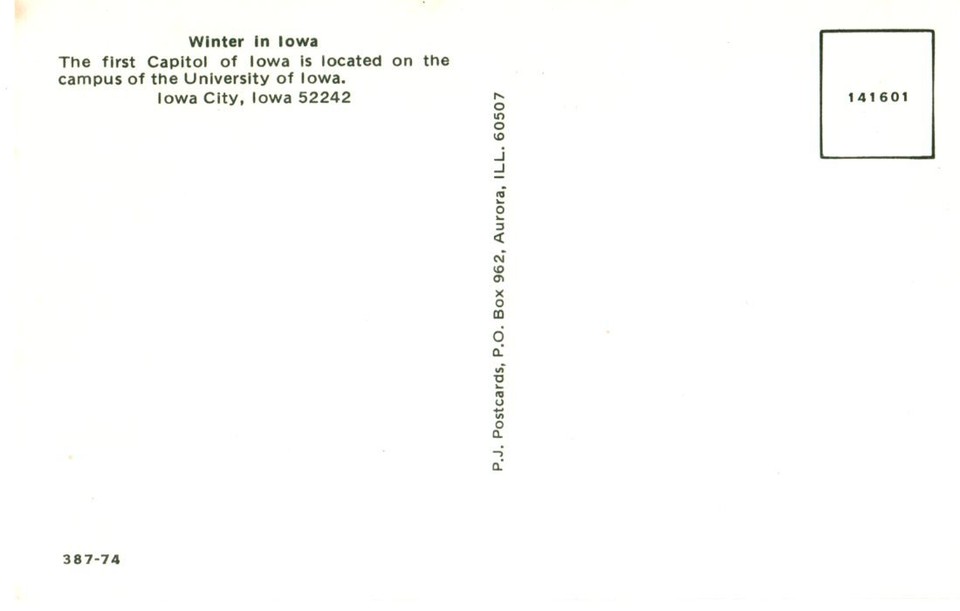 IA City, IA, 1st Capitol in Winter, University of IA Postcard | eBay