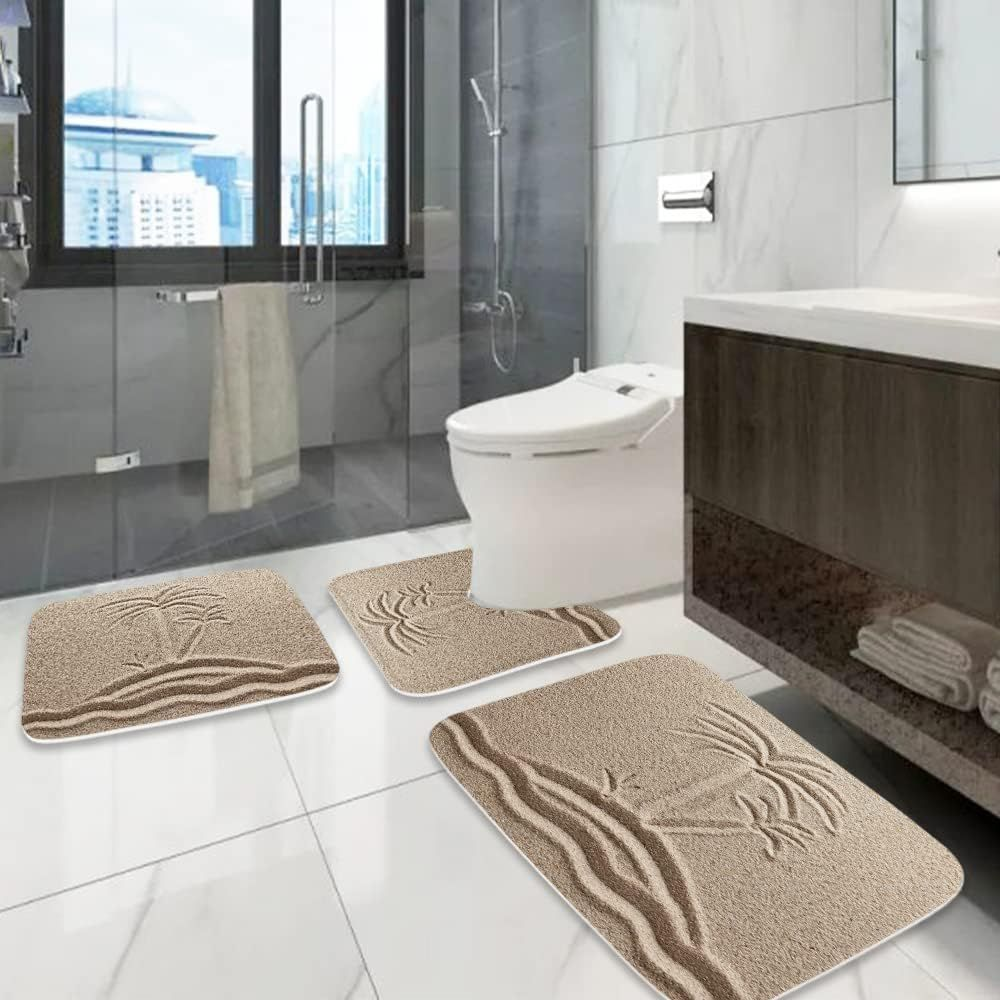 Beach Sand Coconut Palm Tree Bathroom Rugs 20 x 31 Tropical 3 PCS ...
