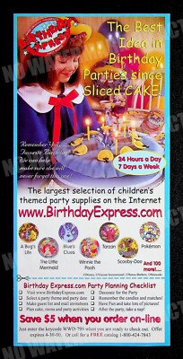 Birthday Express Party Supplies 1999 Trade Print Magazine Ad Poster ...