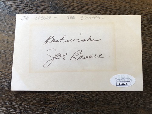 Joe Besser Signed / Autographed 3x5 Card ~ JSA Authenticated ~ Three ...