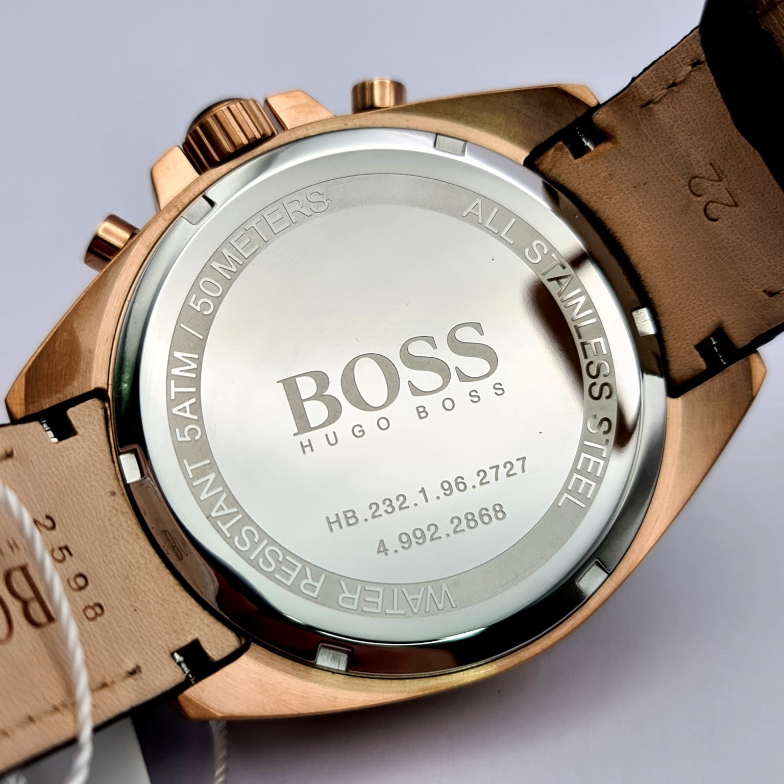 NEW BOSS DRIVERS HB1513092 ROSE GOLD AND BLACK LEATHER STRAP MENS WATCH ...