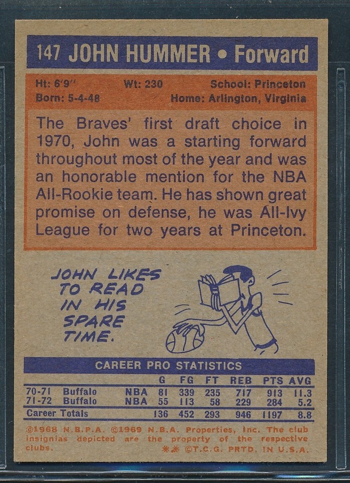 1972 Topps Basketball Set Break #147: JOHN HUMMER Buffalo Braves ~ NM ...