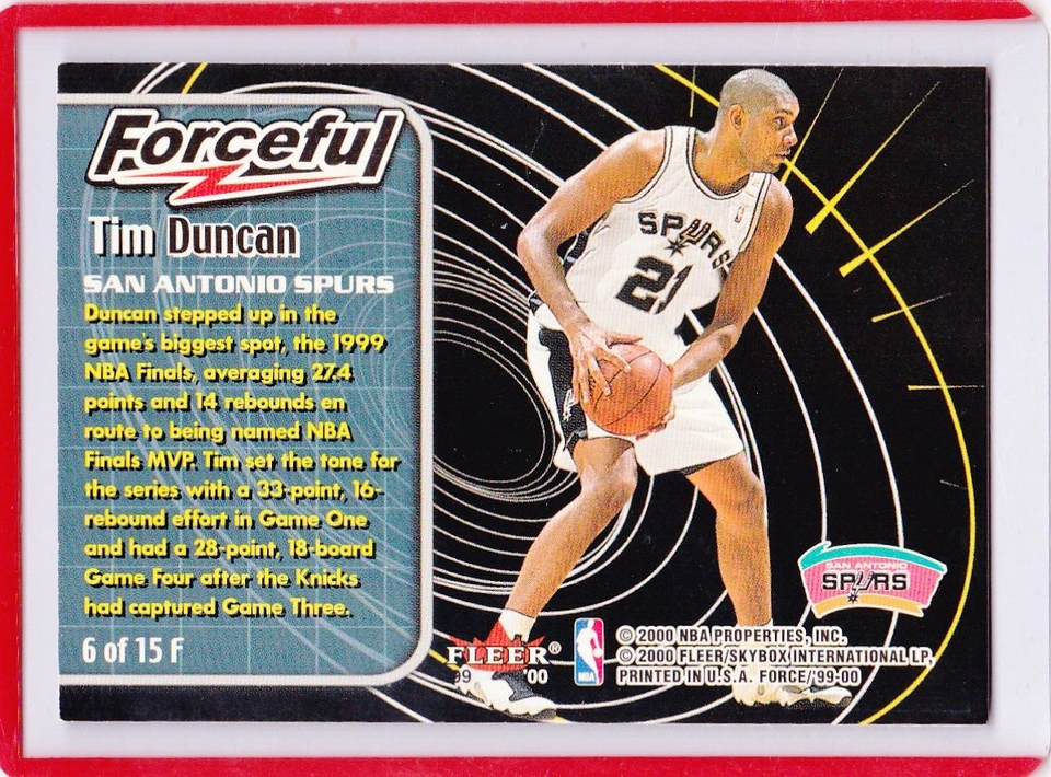 1999-00 Fleer Force "Forceful" Tim Duncan #6 - San Antonio Spurs | eBay