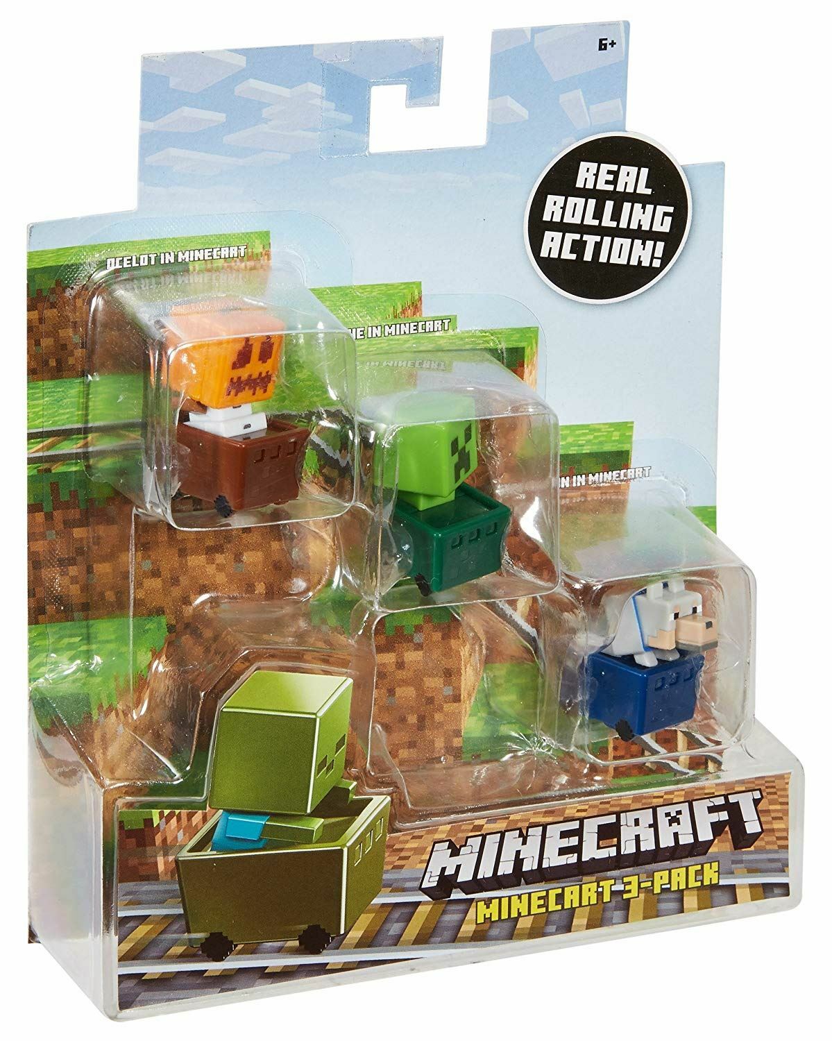 Minecraft FFK79 Minecart Snow Golem, Creeper, Wolf 3 Pack Figure Toy ...