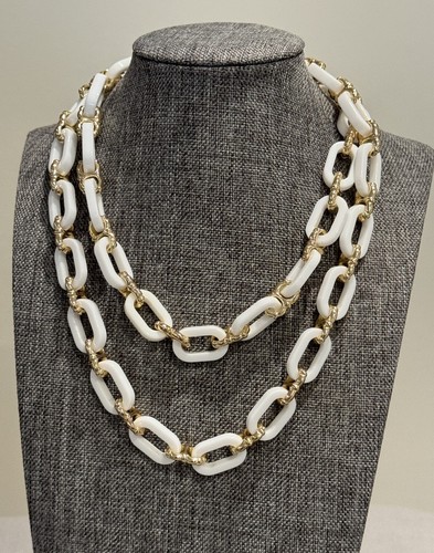 Alisha D Acrylic Octagon Link Chain Statement Necklace White Gold Tone ...