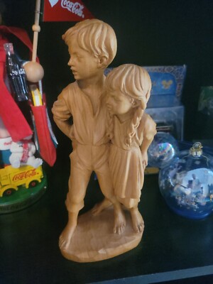 Vintage Hand Wood Carving Girl & Boy Hiding Cookies | eBay