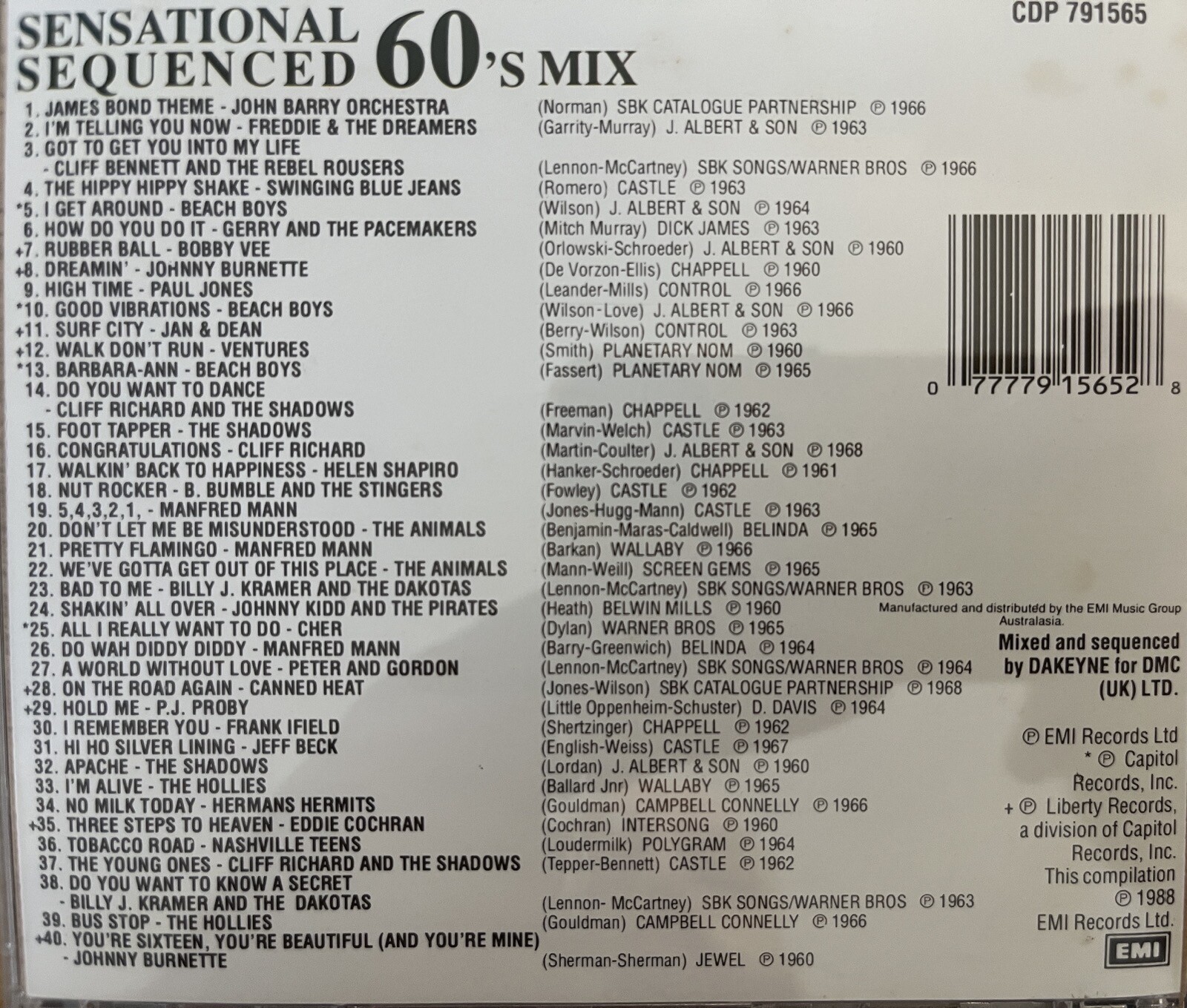 SENSATIONAL SEQUENCED 60s MIX - Various CD 1988 EMI | eBay