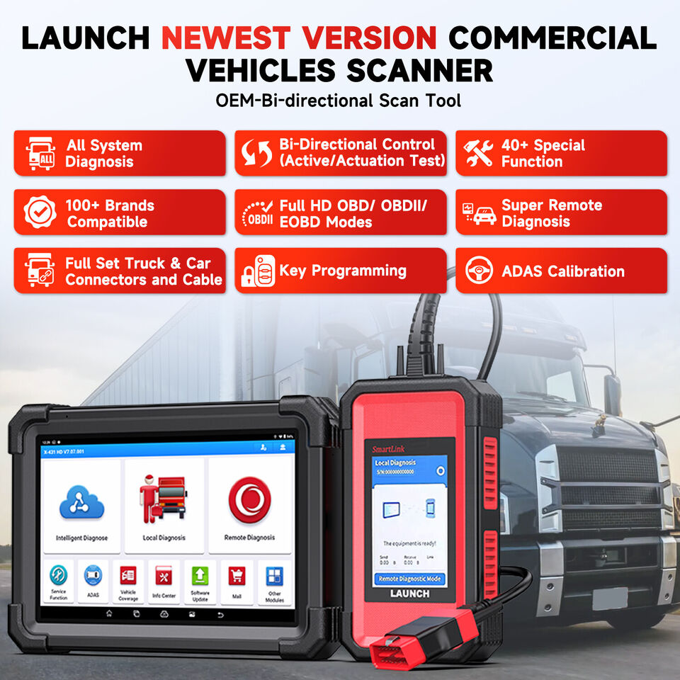 LAUNCH X431 V+ Scanner SmartLink HD Heavy Duty Truck Diagnostic Scan ...