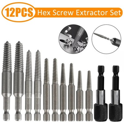 12PC Screw Extractor Easy Out Drill Bits Kit Damaged Screw Bolt Stud ...