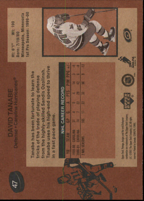 2001-02 UD Vintage Carolina Hurricanes Hockey Card #47 Dave Tanabe | eBay