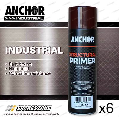 6 x Anchor Industrial Structural Primer Red Aerosol Paint 400 Gram Fast ...