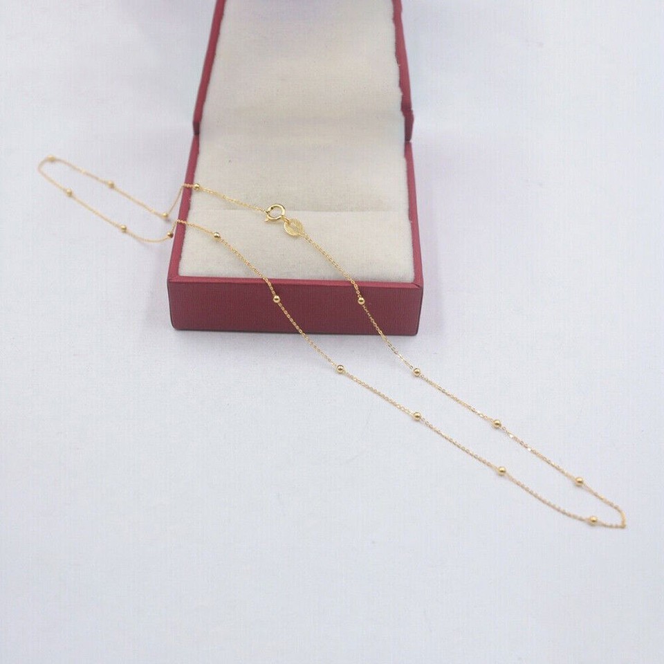 18K Solid Gold Bead & O Chain Necklace Women 16" 18" 20" 22" 24" 18k ...