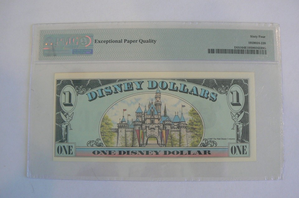1987 $1 Disneyland DISNEY DOLLAR 1st Issue Block A PMG 64 EPQ Error ...