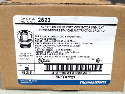 16 Pcs. THOMAS & BETTS 2523 Cable Gland, Strain Relief, Straight, 1/2 ...