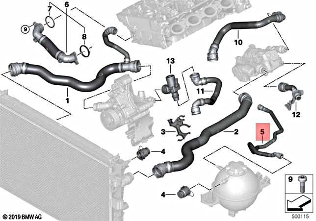 Genuine BMW G11 G12 G30 G31 G32 Hose Cylinder Head-Expansion Tank ...