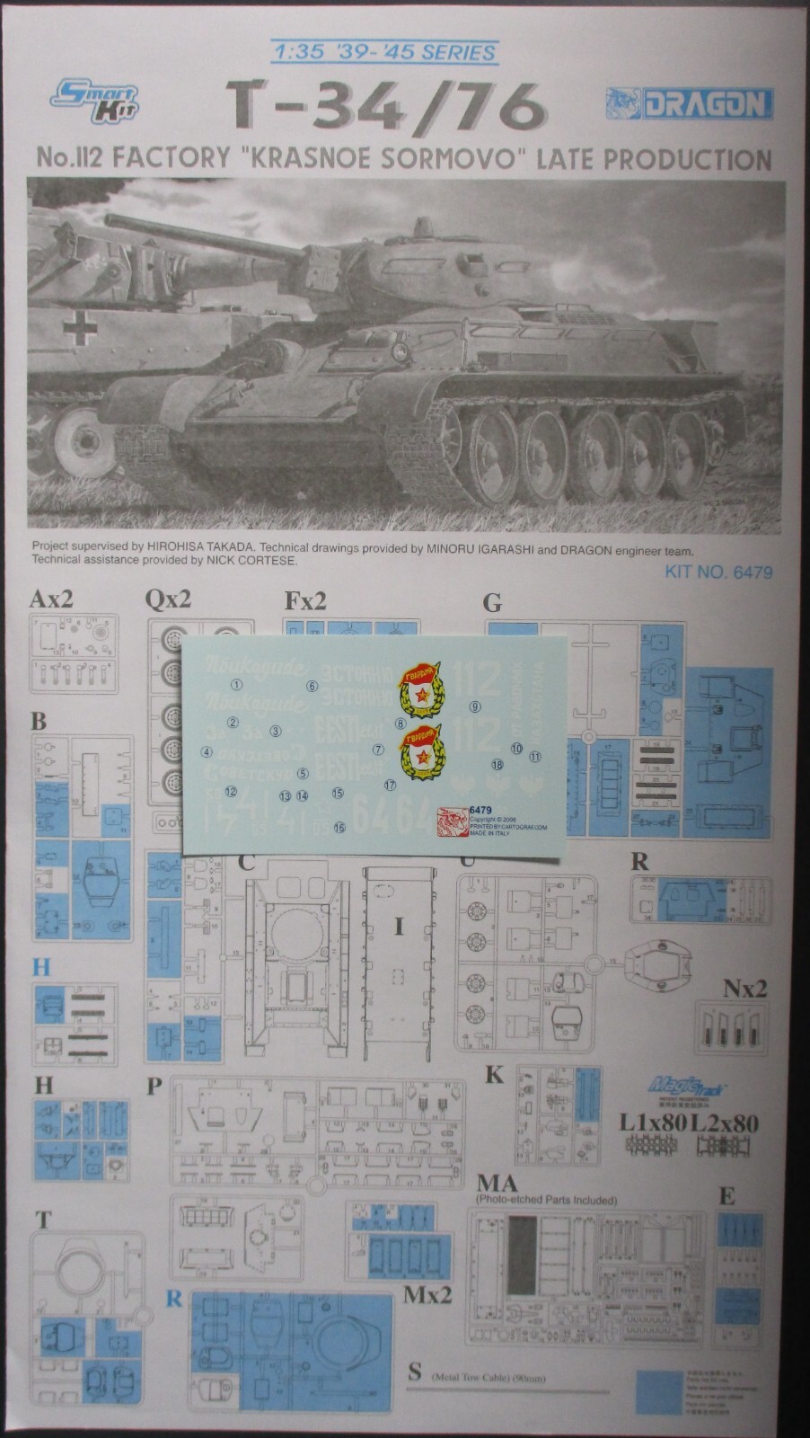 Dragon 1/35 Scale T-34/76 No. 112 Factory Late - Decals from Kit No ...