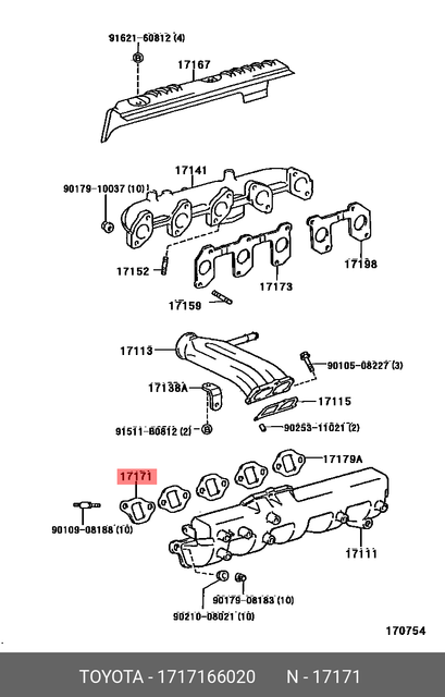 Original gasket intake to exhaust manifold 1717166020 for TOYOTA 17171 ...