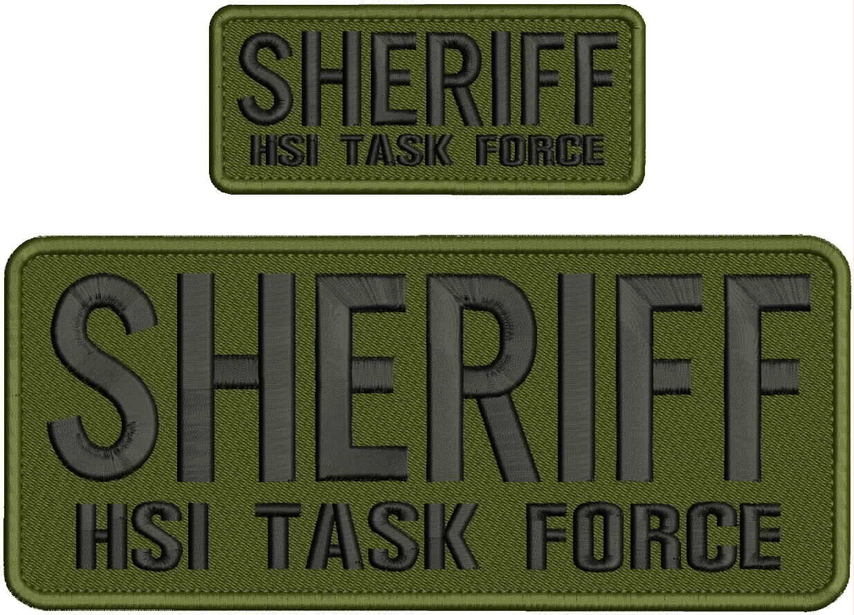 SHERIFF HSI TASK FORCE EMB PATCH 4X10 AND 2X5 HOOK ON BACK BLACK 0N OD ...